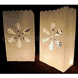 CleverDelights White Luminary Bags - 30 Count - Snowflake Design - Christmas Holiday Luminaria
