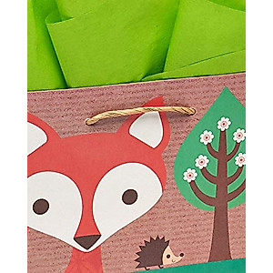 Papyrus 9" Medium Gift Bag with Tissue Paper (Fox) for Baby Showers or Birthdays (1 Bag, 8-Sheets)