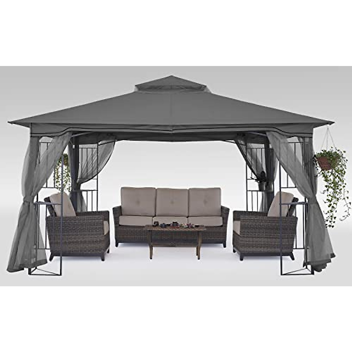 MASTERCANOPY Patio Outdoor Gazebo with Netting Screen Walls and Corner Shelf Design (11x11,Gray)