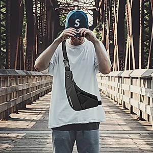 Long Keeper Sling Crossbody Bag - Men Water Resistant Chest Bag Casual Hiking Cycling Slim Lightweight Shoulder Backpack (Black)