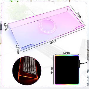 Keyboard Holder Acrylic Computer Keyboard Stand, Gaming Keyboard USB Interface, 366 Kinds RGB LED Clear Backlit Keyboard Tray Riser RGB LED Gaming Mouse Pads 14 Lighting Modes (17 x 6 Inch)