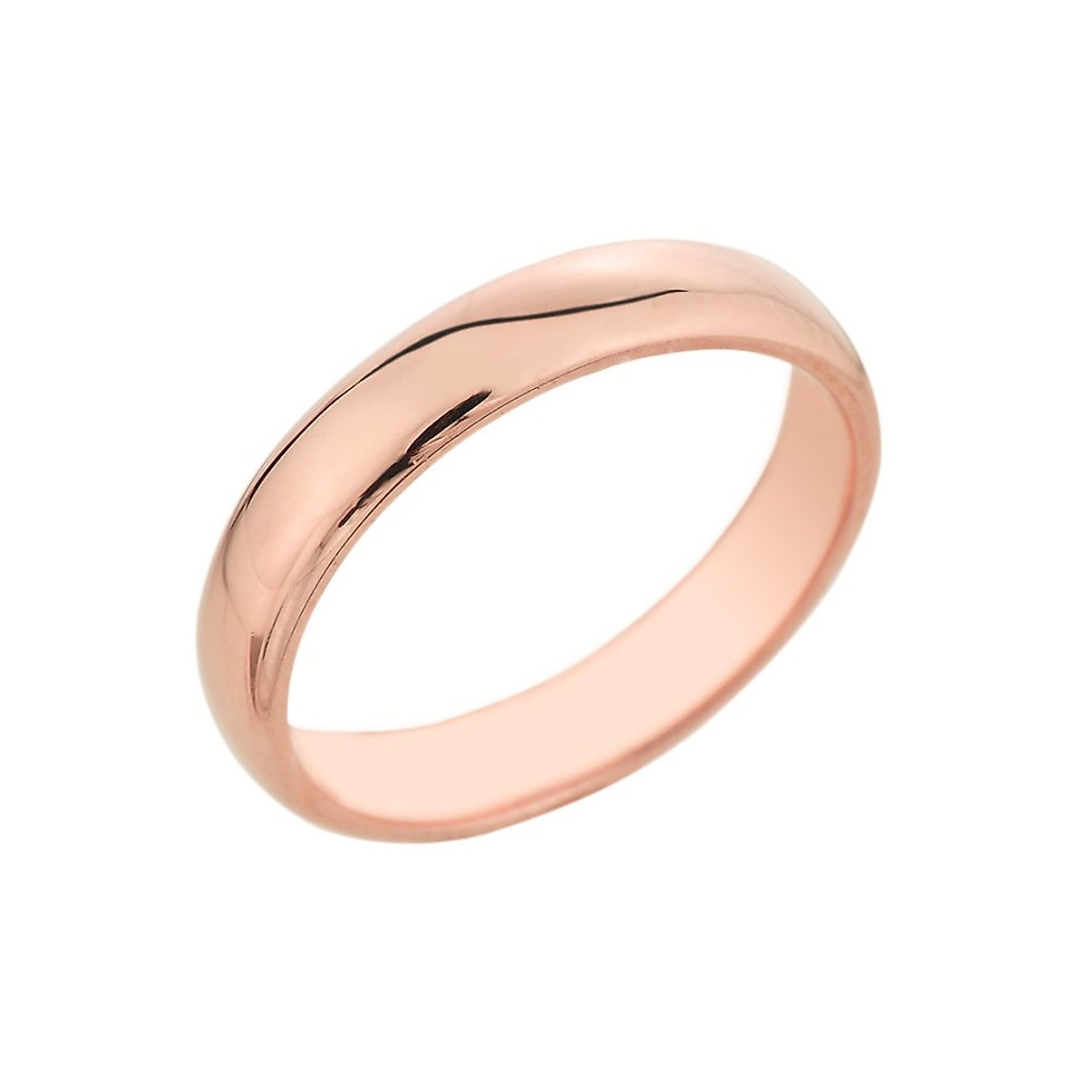High Polish 14k Rose Gold Comfort-Fit Band 4mm Plain Wedding Ring for Women, Size 8