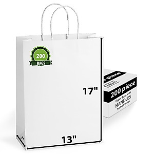 [50 Bags] 13 X 7 X 17 Brown Kraft Paper Gift Bags Bulk with Handles. Ideal for Shopping, Packaging, Retail, Party, Craft, Gifts, Wedding, Recycled, Business, Goody and Merchandise Bag