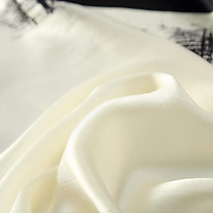 YangtzeStore Long Charmeuse Silk Scarf Floral and Graphic Print (Black White Abstract)