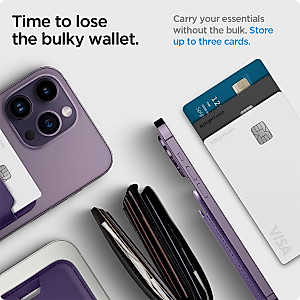 Spigen Magnetic Wallet Card Holder Designed for MagSafe Compatible with iPhone 15, iPhone 14, iPhone 13, iPhone 12 Models - PU Purple (3-Cards)