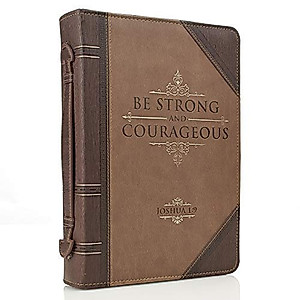 Personalized Custom Bible Cover for Men Brown Joshua 1:9 Faux Leather Christian Gift for Father, Brother, Son, Grandpa, Grandson Laser Engraved Imprinting Your Text Name (Medium)