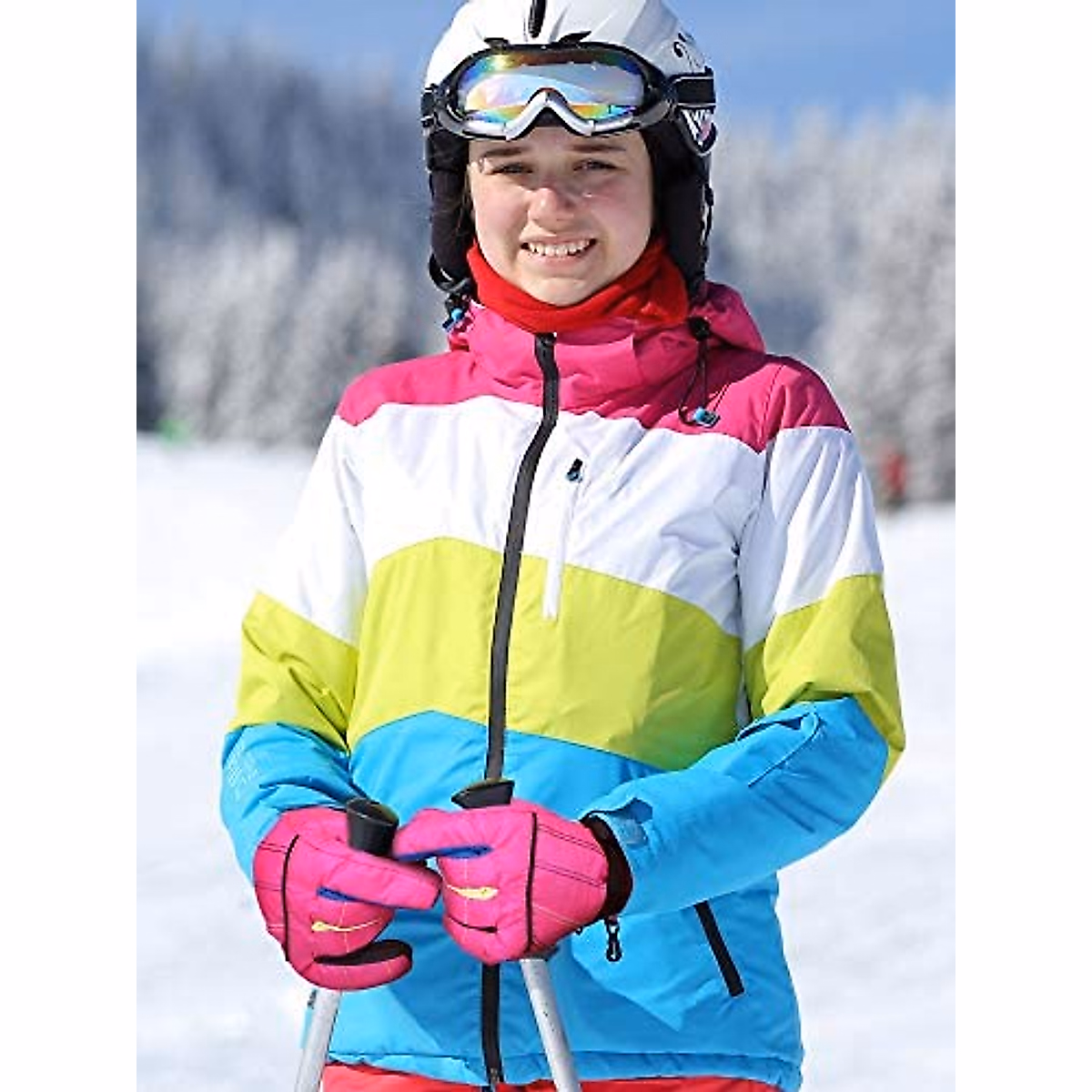 2 Pairs Kids Mittens Children Winter Snow Waterproof Thick Warm Windproof Gloves for Girls Boys (Purple and Pink Stripe Style,3-6 Years)