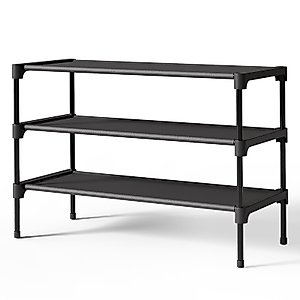 Kitsure Shoe Rack - Premium Non-Woven Shoe Rack Shelf, Shoe Organizer for Closet, Entryway, Garage & Corridor, Sturdy & Durable Long Stackable Shoe Shelves, Medium, Black