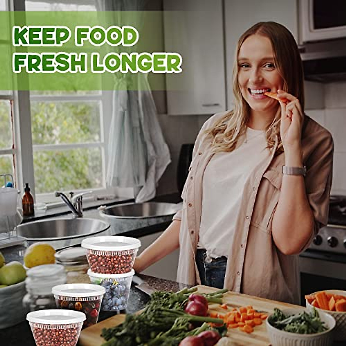 Skylety 60 Pcs Deli Plastic Food Storage Container with Lids, 8oz, 12oz and 16oz Airtight Leakproof Deli Containers Microwavable Clear Food Containers with Lids for Soup Meal Freezer Dishwasher Safe