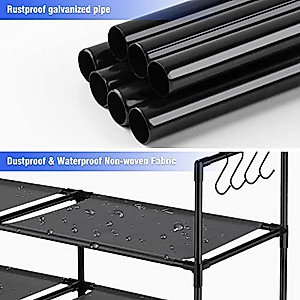 NiHome 3-Tier Shoe Rack Sturdy Durable Metal Shoe Organizer 12 Pairs Space Saving Shoe Tower Shoe Stand Shoe Shelf Non-Woven Fabric for Closet Hallway Entryway Living Room Bedroom (Black)