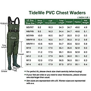 TIDEWE Bootfoot Chest Wader, 2-Ply Nylon/PVC Waterproof Fishing & Hunting Waders with Boot Hanger for Men and Women Green Size 11