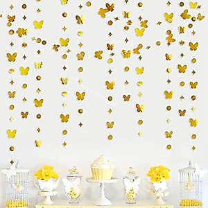 40 Ft Gold Butterfly Garland Metallic Paper Hanging Polka Dots Star Butterflies Streamer Banner for Spring Engagement Wedding Bridal Shower Baby Shower Bachelorette Birthday Party Decorations Supplies