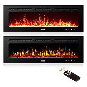 ROCSUMOO 60" Recessed and Wall Mounted Electric Fireplace, Low Noise, Remote Control with Timer,Touch Screen,Adjustable Flame Color and Speed, 750-1500W