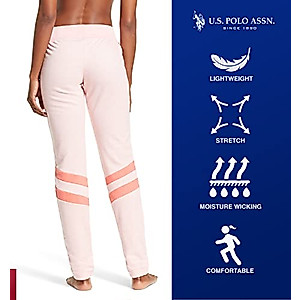 U.S. Polo Assn. Essentials Womens Sweatpants – Plus Size Loungewear (Light Pink Heather With Stripe, 2X)