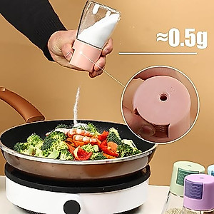 Salt and Pepper Shakers Precise Quantitative Push Type, Quantitative Push Type Sugar Shaker Dispenser (Pink+Beige)