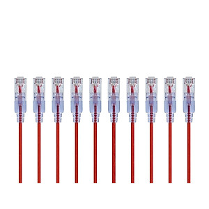 Monoprice Cat6A 2ft Red 10-Pk Patch Cable UTP 30AWG 10G Pure Bare Copper Snagless RJ45 SlimRun Series Ethernet Cable