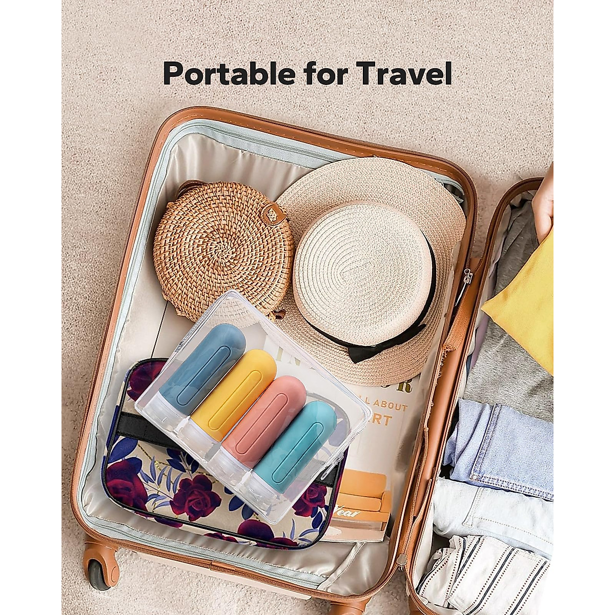 Birkie Silicone Toiletries Bottles (4 Count, 3oz Each), Refillable, Leak-Proof for Shampoo & Conditioner