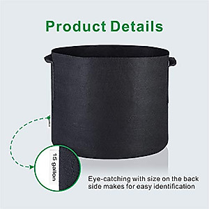 Hongruilite 1 2 3 5 7 10 15 20 25 Gallon 6/12/24-Pack Planting Grow Bags Black Fabric Grow Pots Bags for Hydroponic Indoor Plant Growing (15 Gallon w/Handles(12-Pack))