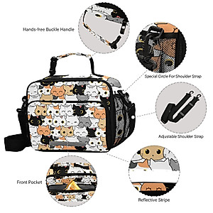 Kcldeci Cute Cat Kitten Head Cartoon Doodle Lunch Bag Insulated Lunch Bags Reusable Lunch box Cooler Tote Bag Thermal Meal Tote Kit