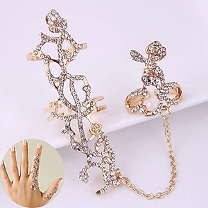 Charm Leaf Full Finger Rings Punk Dainty Bracelet BOHO Knuckle Ring Harness Wedding Jewelry Hand Chains Adjustable Statement Rings for Women-gold