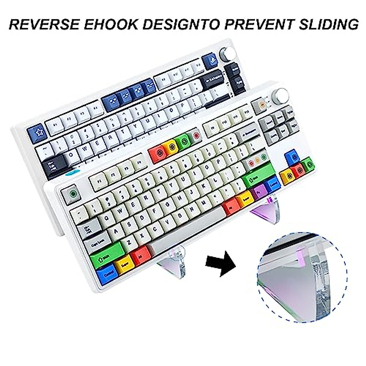 GEKUCAP Keyboard Display Stand, 2 Tier Colorful Mechanical Keyboard Holders, Thicker Rainbow Stand for Two Keyboards, Acrylic Keyboards Storage Holder Tray for Computer Tablet Picture Frame