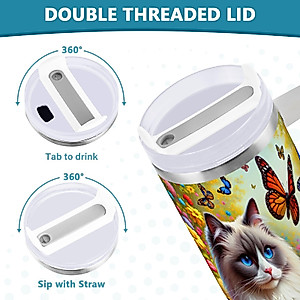ODAWA Butterfly Cat Insulated Tumbler 30 Oz Coffee Travel Mug with Handle and Straw Lid