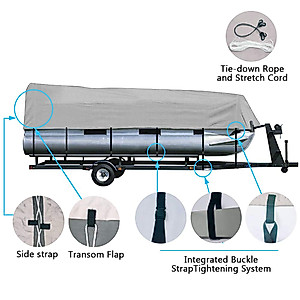 iCOVER Trailerable Pontoon Boat Cover, Heavy Duty Fits 17 to 20ft Long & Beam Width up to 102in Pontoon Boat with Storage Bag, Heavy-Duty Waterproof Stormproof, Fade-Resistant Polyester, Grey
