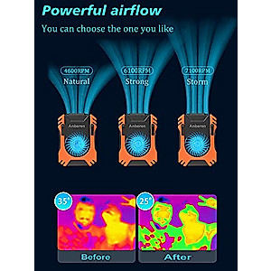 Portable Fan Clip on Waist 7000mAh,Personal Cooling Neck Fan 7100RPM Strong Airflow,5in1 with Flashlight/SOS & Portable Power Bank,3 Speeds for Workers,Camping Hiking Cooking, Outdoor Hot Terminator