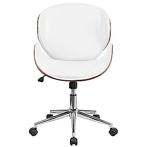Flash Furniture Tana Mid-Back Walnut Wood Conference Office Chair in White LeatherSoft