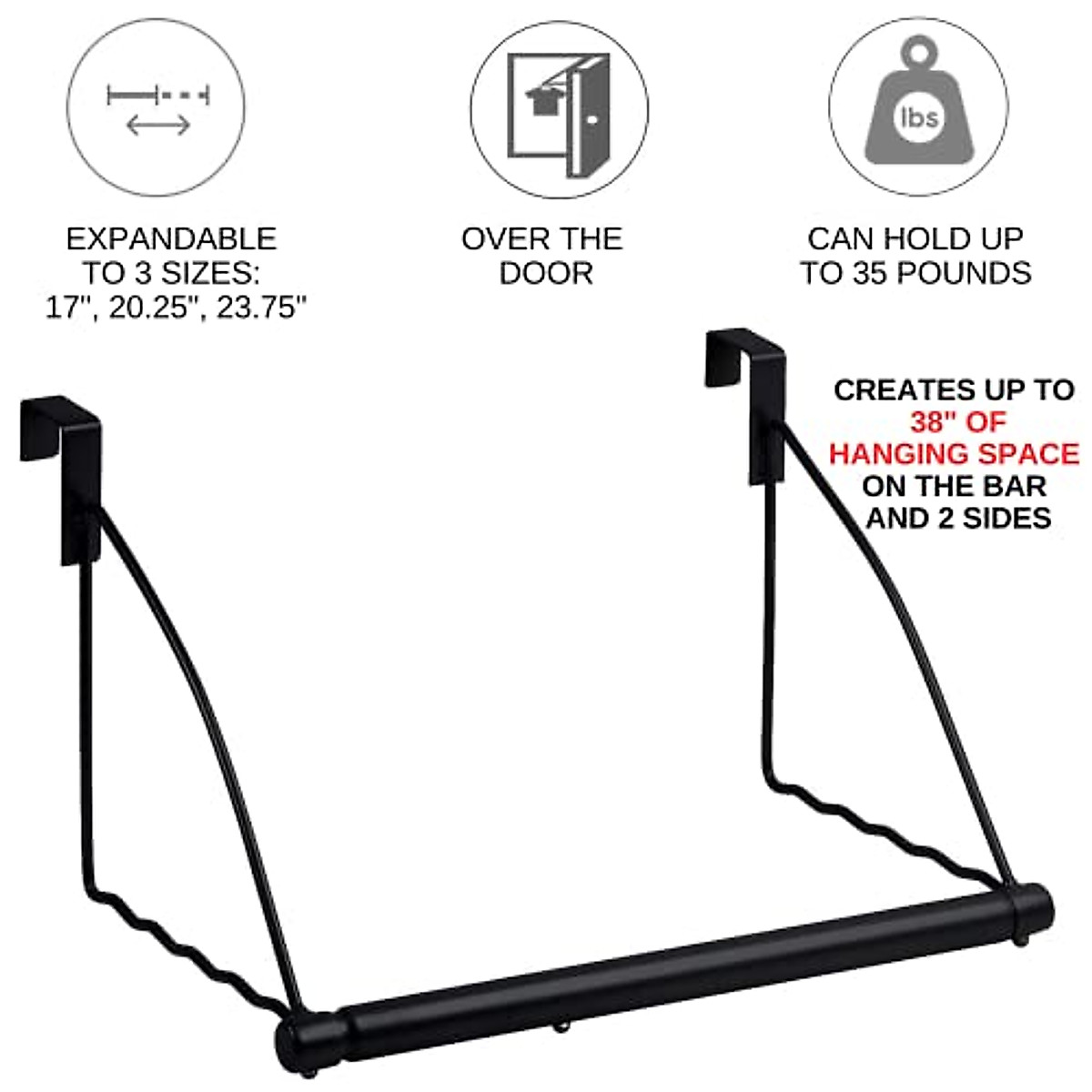 HOLDN’ STORAGE Over The Door Hanger - Door Rack Hangers for Clothes - Bathroom Over Door Hanger for Hanging Clothes & Towels - Over The Door Clothes Drying Rack, Black