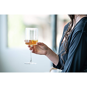 Aspen & Birch - Modern Wine Glasses Set of 4 - Red Wine Glasses or White Wine Glasses, Premium Crystal Stemware, Long Stem Wine Glasses Set, Clear, 15 oz, Hand Blown Glass Crafted by Artisans