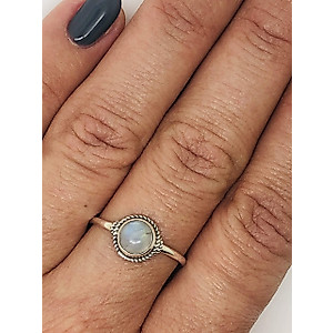 Koral Jewelry Round Moonstone Ethnic Delicate Ring 925 Sterling Silver Vintage Tribal Gipsy Boho Look (5)