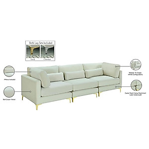 Meridian Furniture 605Cream-S108 Julia Collection Modern | Contemporary Velvet Upholstered Modular Sofa with Complete Sets of Gold and Chrome Legs Included, Cream, 108" Wide