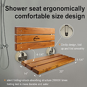 20" Folding Teak Shower Seat Wall Mounted,Fold Down Shower Seat,Foldable Shower Bench,Home Care Teak Shower Seat Bench for Inside Shower,Folding Shower Seat Bench,Wall Mount Shower Seat Bench Chair
