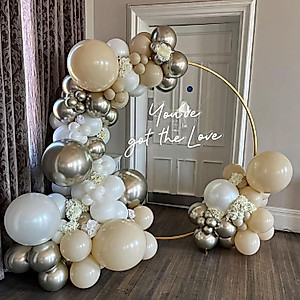 White Sand Gold Balloons Garland Arch Kit, 156pcs White Metallic Chrome Gold Nude Latex Balloons for Boho Neutral Wedding Bridal Baby Shower Engagement First Communion Baptism Birthday Decorations