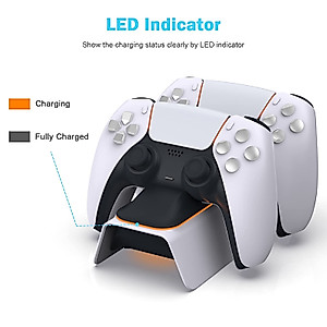 NexiGo Enhanced PS5 Controller Charger, Playstation 5 Charging Station with LED Indicator, High Speed, Fast Charging Dock for Sony DualSense Controller, White