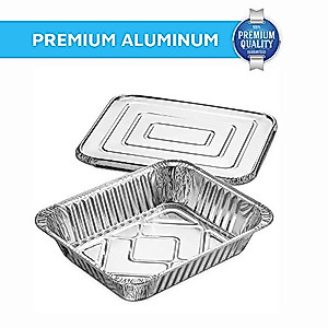 MontoPack 9x13 Aluminum Foil Half Size Roasting Pans with Lids | [20 Count] Premium Standard Size Chafing Tins for Baking, Catering & Roasting | Disposable Steam Table Trays | Great for Storing