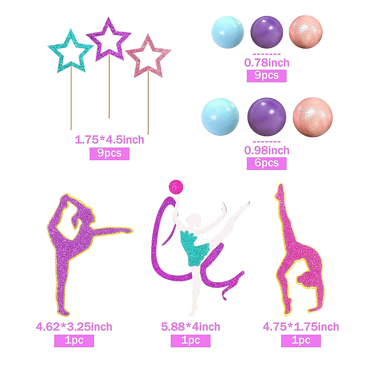 27 PCS Gymnastics Cake Toppers Balls Cake Decoratios Gymnastics Birthday Party Decorations for Girls Gymnastic Theme Birthday Party Baby Shower Supplies (Gymnastic)
