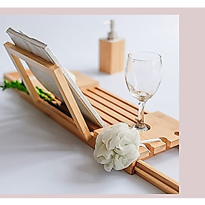 GANFANREN Extendable Bathtub Tray Shelf Bath Tub Tray Spa Bathtub Book Wine Tablet Holder Bathtub Bathroom Accessories