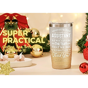 Onebttl Administrative Professional Day Gifts for Administrative Assistant, Secretary, 20 oz Stainless Steel Tumbler for Women - Thank You - Silver Golden Gradient Glitter