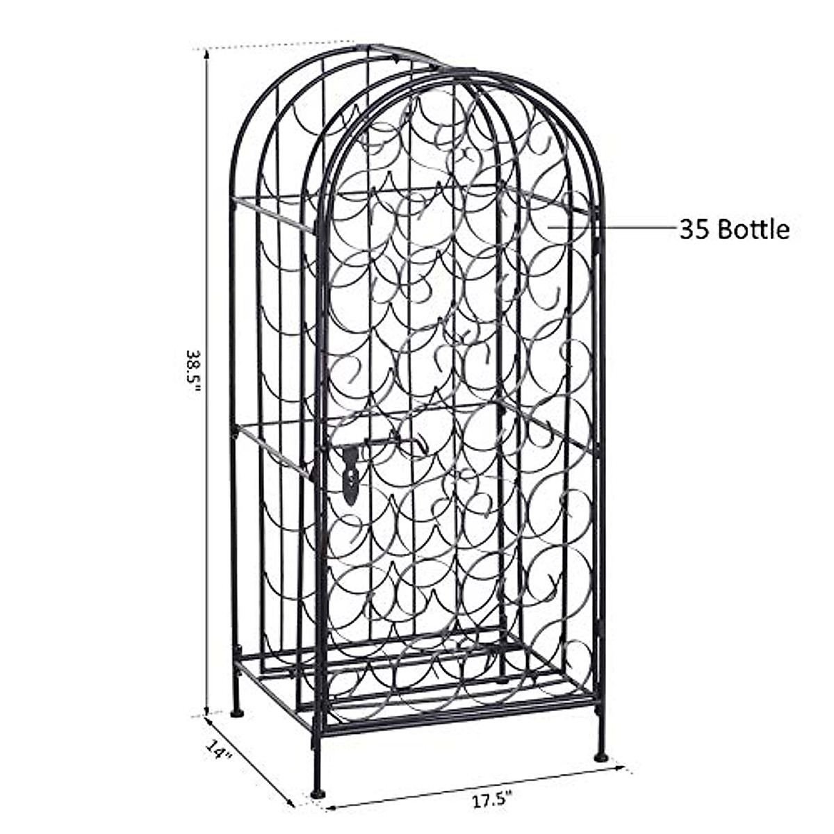 HOMCOM 35 Bottle Wrought Iron Wine Rack Jail with Lock - Black