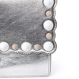 Fendi Kan I Metallic Silver Calfskin Scalloped Studded Small Shoulder Bag 8M0381