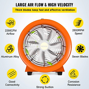 VEVOR Utility Blower 12 inch Ventilator Blower 2800RPM Extractor Fan Blower Portable Industrial High Velocity Blower with 10 m Flexible PVC Ducting(with 10m Hose)