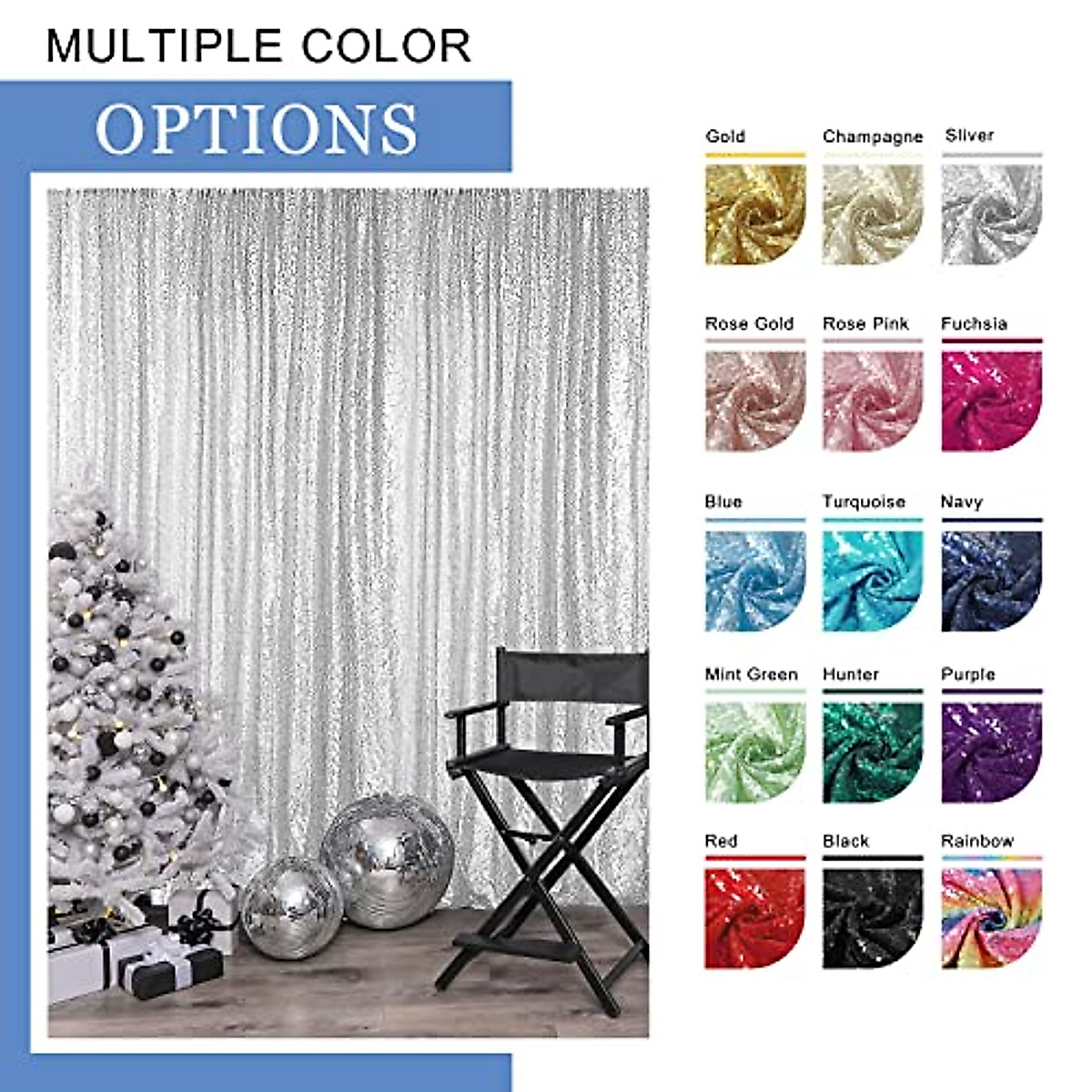 Hahuho Gold Sequin Backdrop Curtain, 2PCS 2FTx8FT Glitter Backdrop Curtain for Parties, Christmas, Wedding, Party Decoration（2 Panels, 2FT x 8FT, Gold