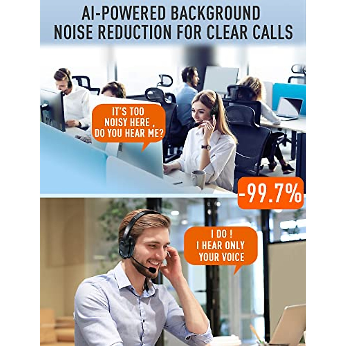 WUGEUSCH Wireless Headset with Microphone -Noise Canceling Headphones with Mic -Bluetooth On-Ear Earphones for Trucker, Office Work, Video Calling, Call Center -32H Talk Time, Clear Audio Transmission