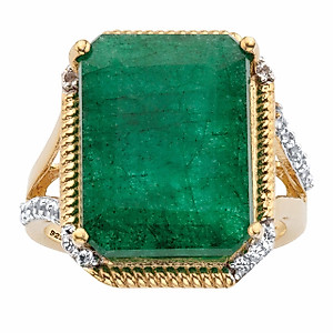 PalmBeach Yellow Gold-plated Sterling Silver Emerald Cut Genuine Green Emerald and Round Genuine Topaz Split Shank Ring Sizes 6-10 Size 7