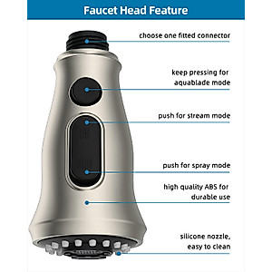 Hygie Rinse Pull Down Faucet Head Replacement with 9 Adapters Compatible with Moen Delta Faucet Head, 3 Function Kitchen Sink Faucet Sprayer Head Fit Most Faucet, Brushed Nickel