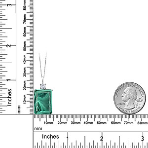 Gem Stone King 925 Sterling Silver Green Malachite and White Moissanite Pendant Necklace For Women (18.23 Cttw, Emerald Cut 18X13MM, With 18 Inch Silver Chain)