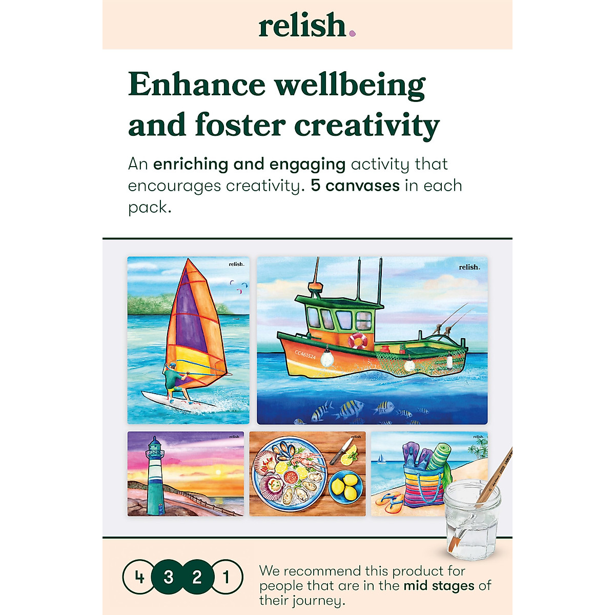 Relish Coastal Escape Aquapaints - Pack of 5 Reusable Water Painting Alzheimer’s & Dementia Activities, Products & Aids for Elderly
