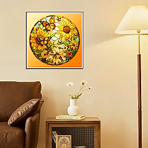 Stalente Diamond Painting Kits for Adults, 5D DIY Diamond Art Kits for Beginners Round Full Drill Diamond Painting for Home Wall Decoration Gift 12×12inch, Sunflower Butterfly